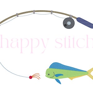 Fishing Pole With Mahi Sketch Embroidery Design Name Frame, Ocean Fish ...