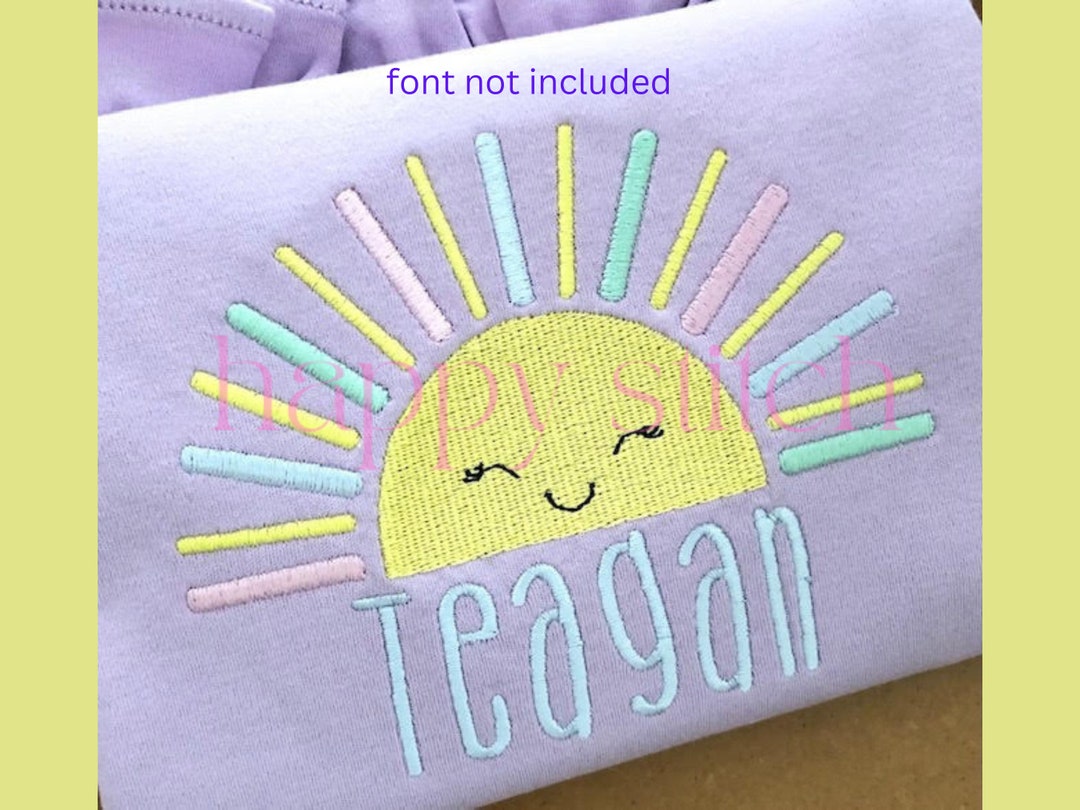 Sunshine Half With Rainbow Rays Embroidery Design, Sun Smiling Face ...