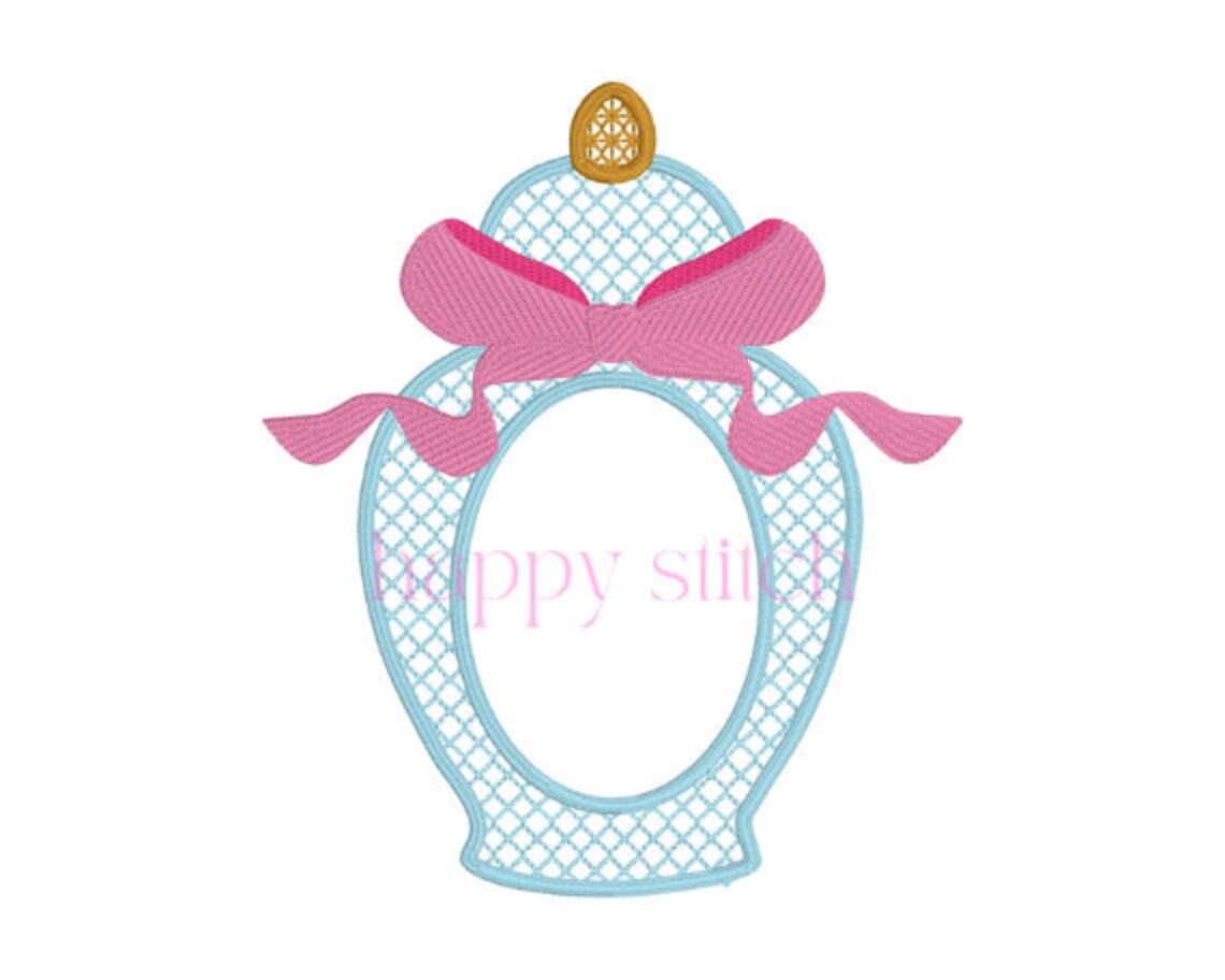 Ginger Jar Motif Frame With Bow Embroidery Design, Chinoiserie ...