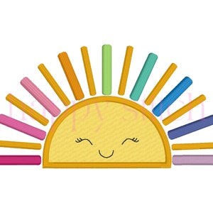 Sunshine Half Applique Embroidery Design, Sunshine With Rainbow Rays ...