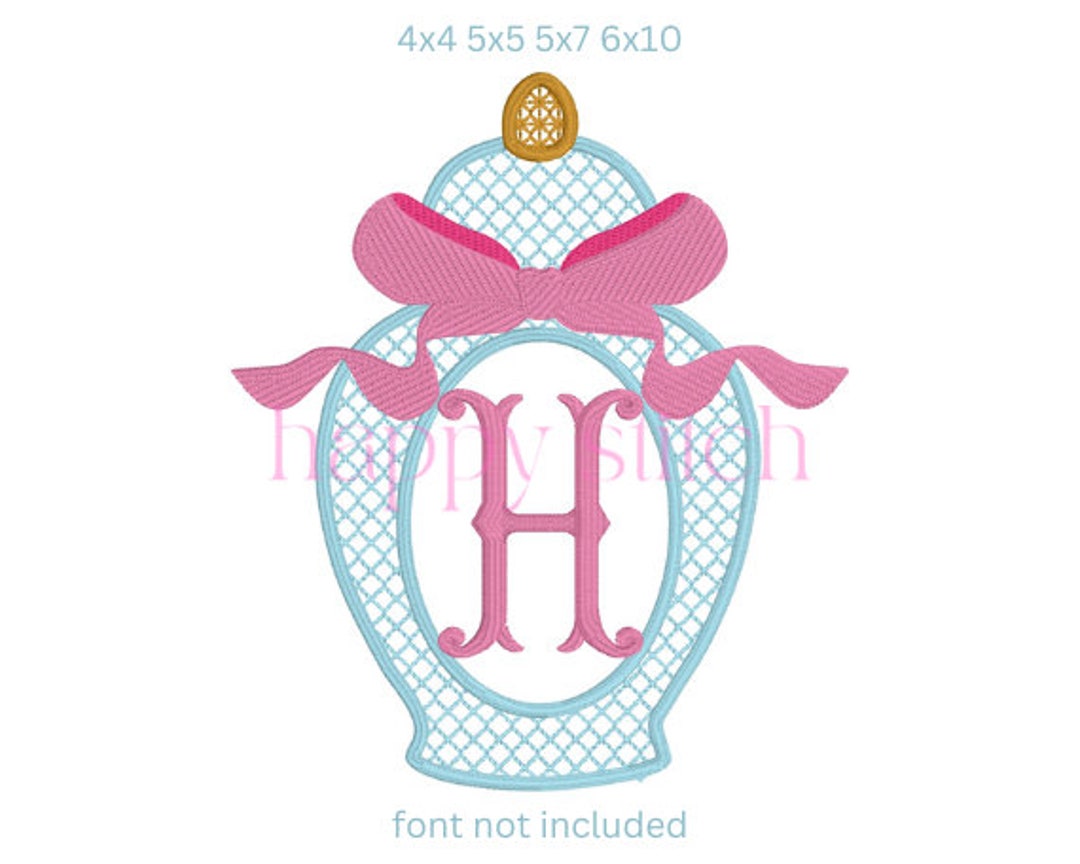 Ginger Jar Motif Frame With Bow Embroidery Design, Chinoiserie ...