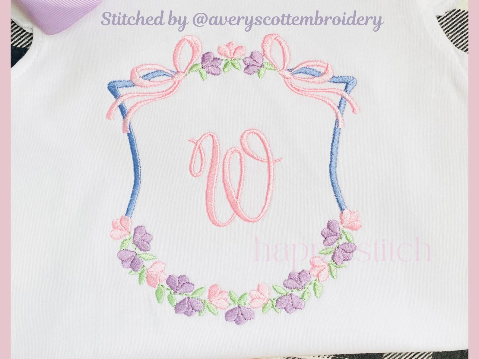 Emma Floral Crest Monogram Frame With Bows Embroidery Design, Instant ...