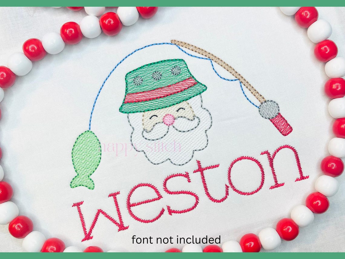 Fishing Santa SKETCH Embroidery Design, Fishing Pole With Fish ...