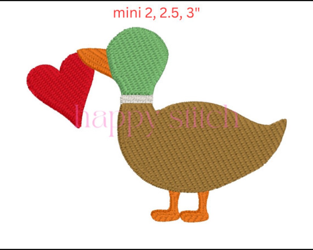 Duck With Heart Mini Embroidery Design, Mallard Valentines Day ...