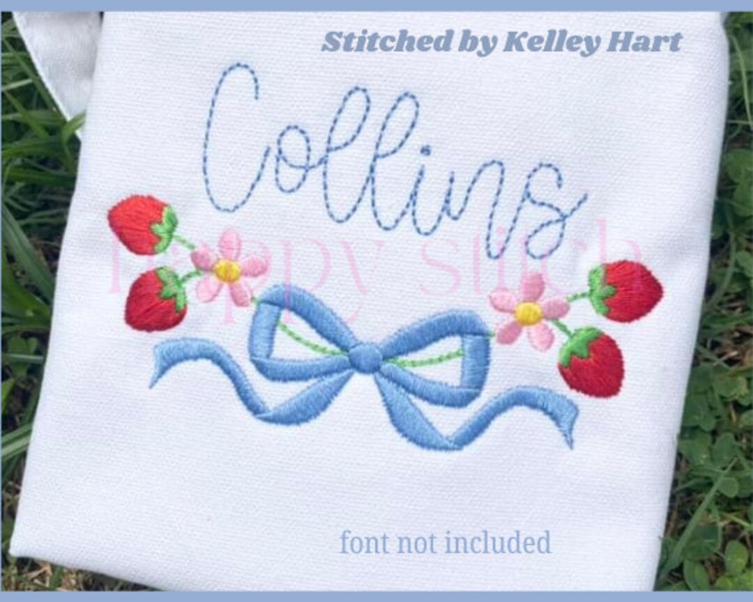 Satin Strawberry Bow Swag Frame Embroidery Design, Monogram Frame ...