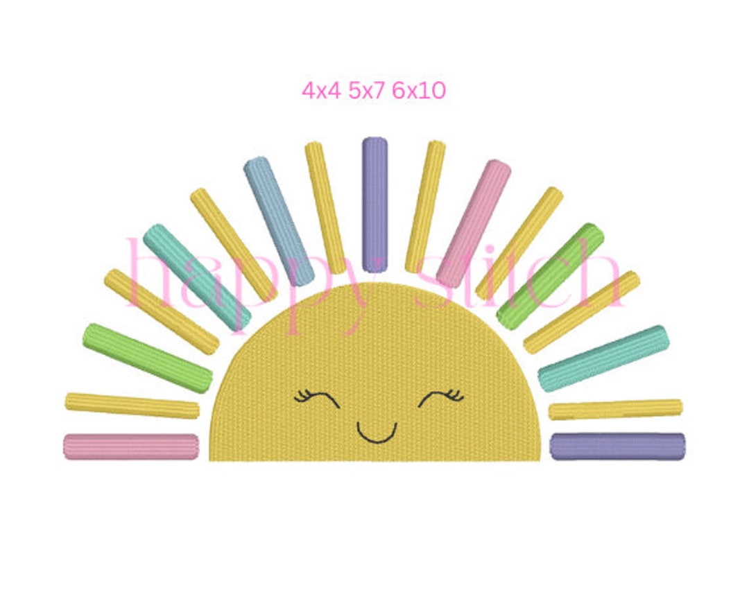 Sunshine Half With Rainbow Rays Embroidery Design, Sun Smiling Face ...