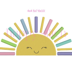 Sunshine Half With Rainbow Rays Embroidery Design, Sun Smiling Face ...