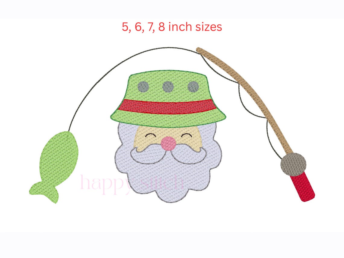 Fishing Santa SKETCH Embroidery Design, Fishing Pole With Fish ...