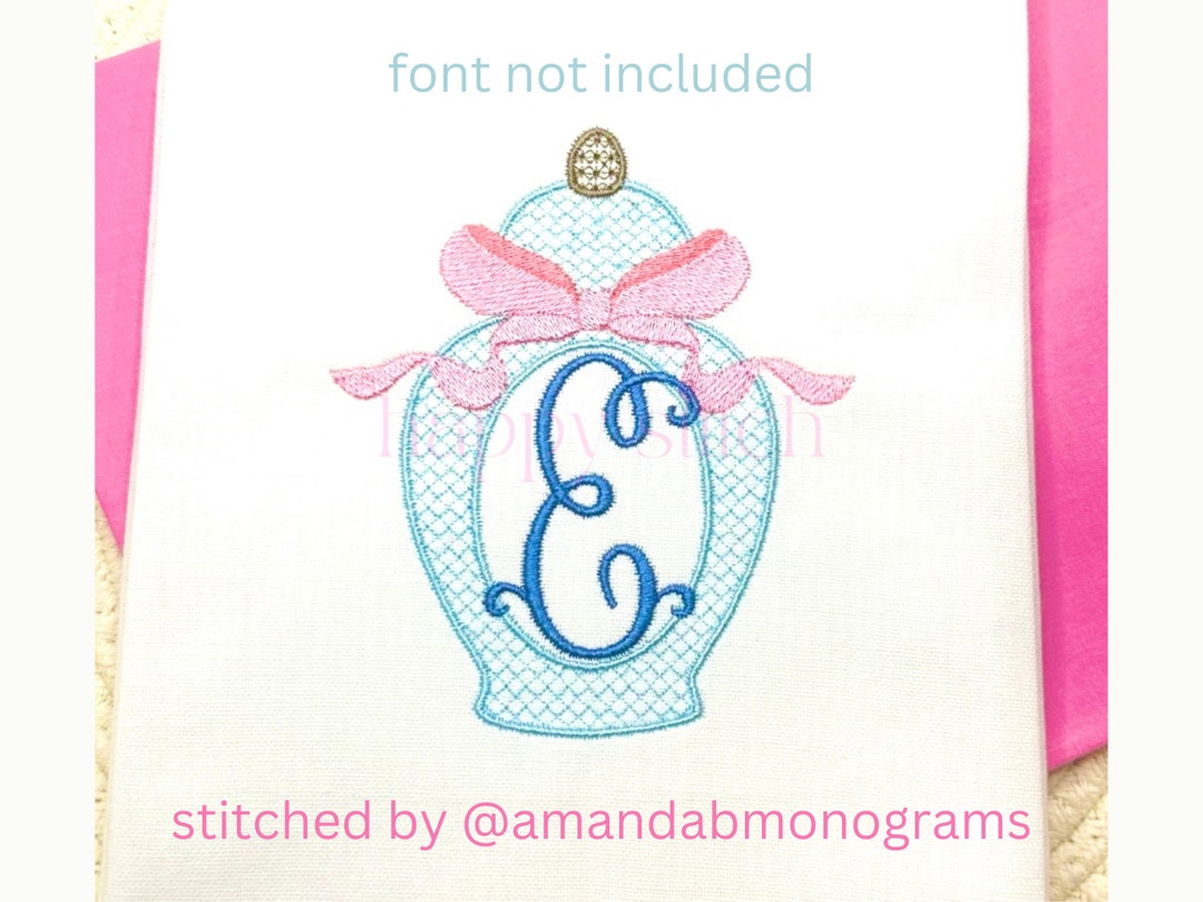 Ginger Jar Motif Frame With Bow Embroidery Design, Chinoiserie ...