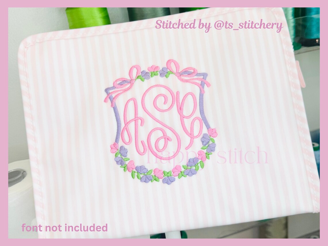 Emma Floral Crest Monogram Frame With Bows Embroidery Design, Instant ...