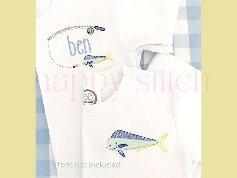 Fishing Pole With Mahi Sketch Embroidery Design Name Frame, Ocean Fish ...