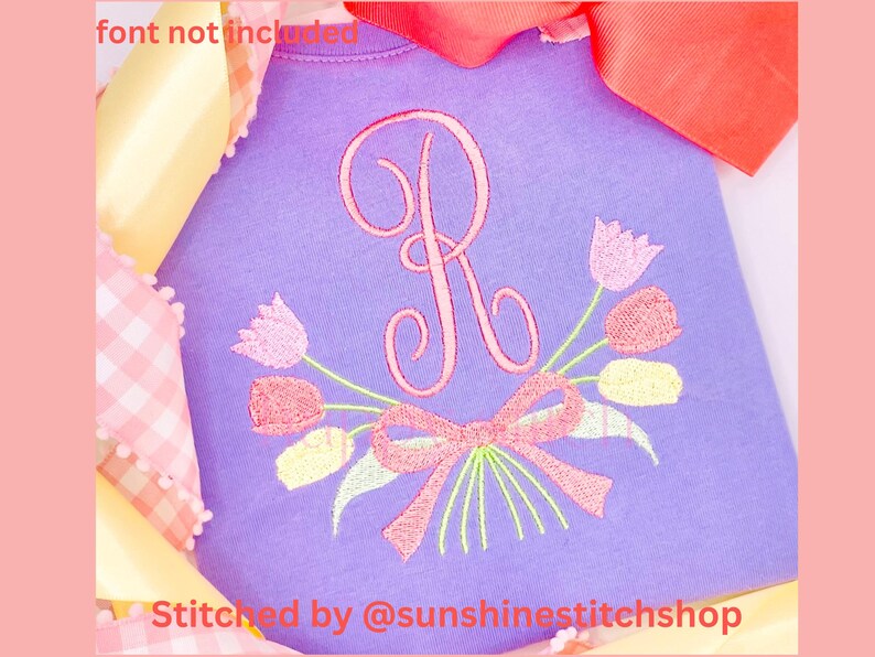 Tulip Bouquet With Bow Fill Monogram Swag Frame Embroidery Design ...