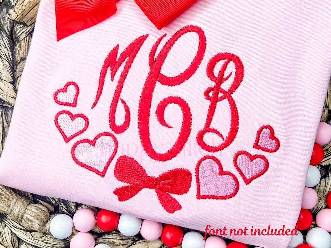 Valentine Hearts Fill With Bow Swag Frame Embroidery Design, Valentine ...