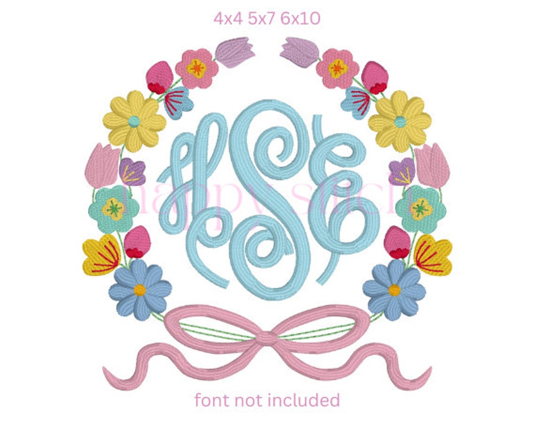 Floral Frame With Bow Monogram Frame Embroidery Design, Instant ...