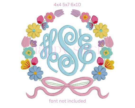 Floral Frame With Bow Monogram Frame Embroidery Design, Instant ...
