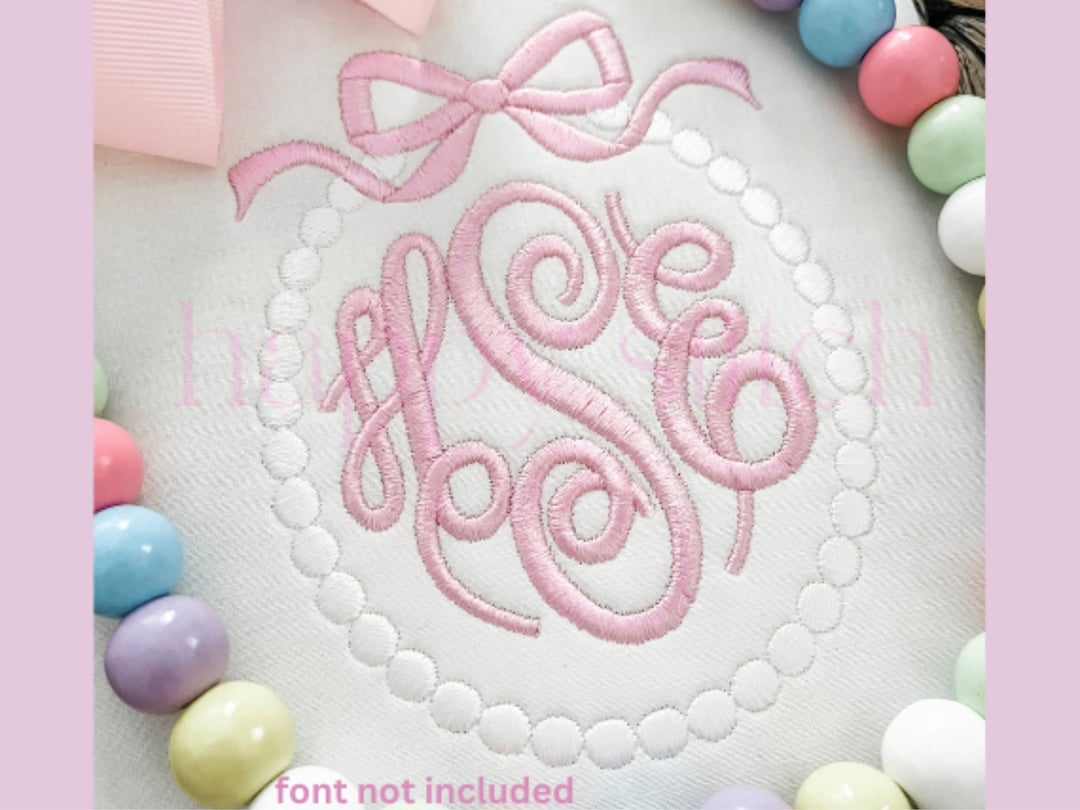 Simple Pearl Frame With Bow Monogram Frame Embroidery Design, Instant ...