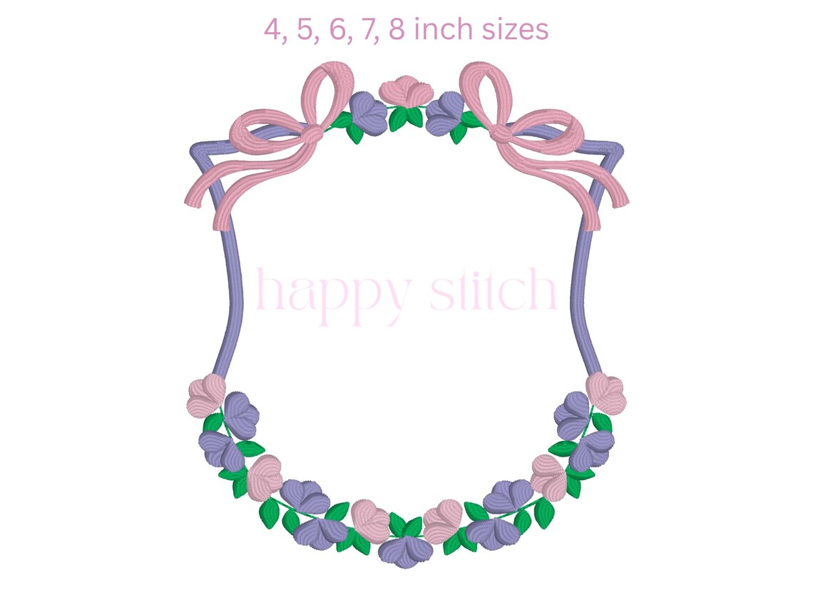 Emma Floral Crest Monogram Frame With Bows Embroidery Design, Instant ...