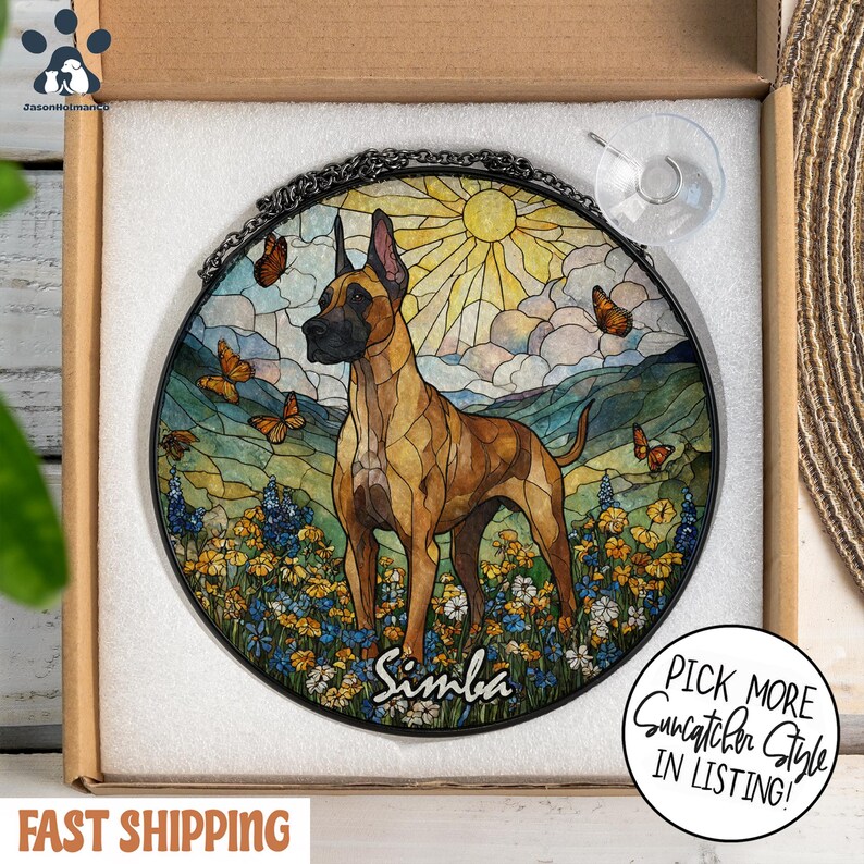 Great Dane Stained Glass Suncatcher: Pet Memorial, Pet Lover Gift, Dog ...