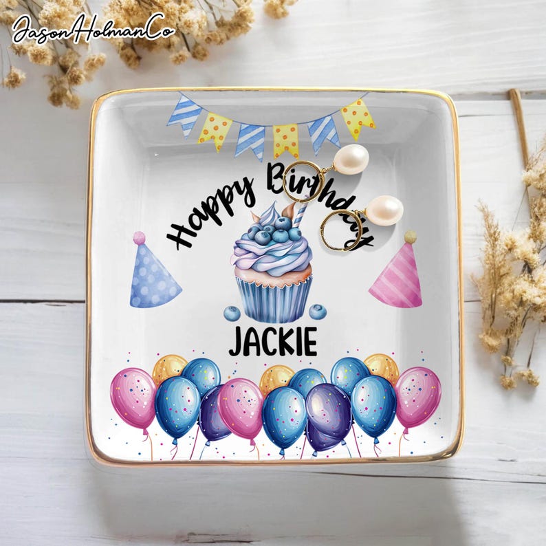 Personalized Birthday Keepsake Dish – Custom Ceramic Jewelry Plate ...