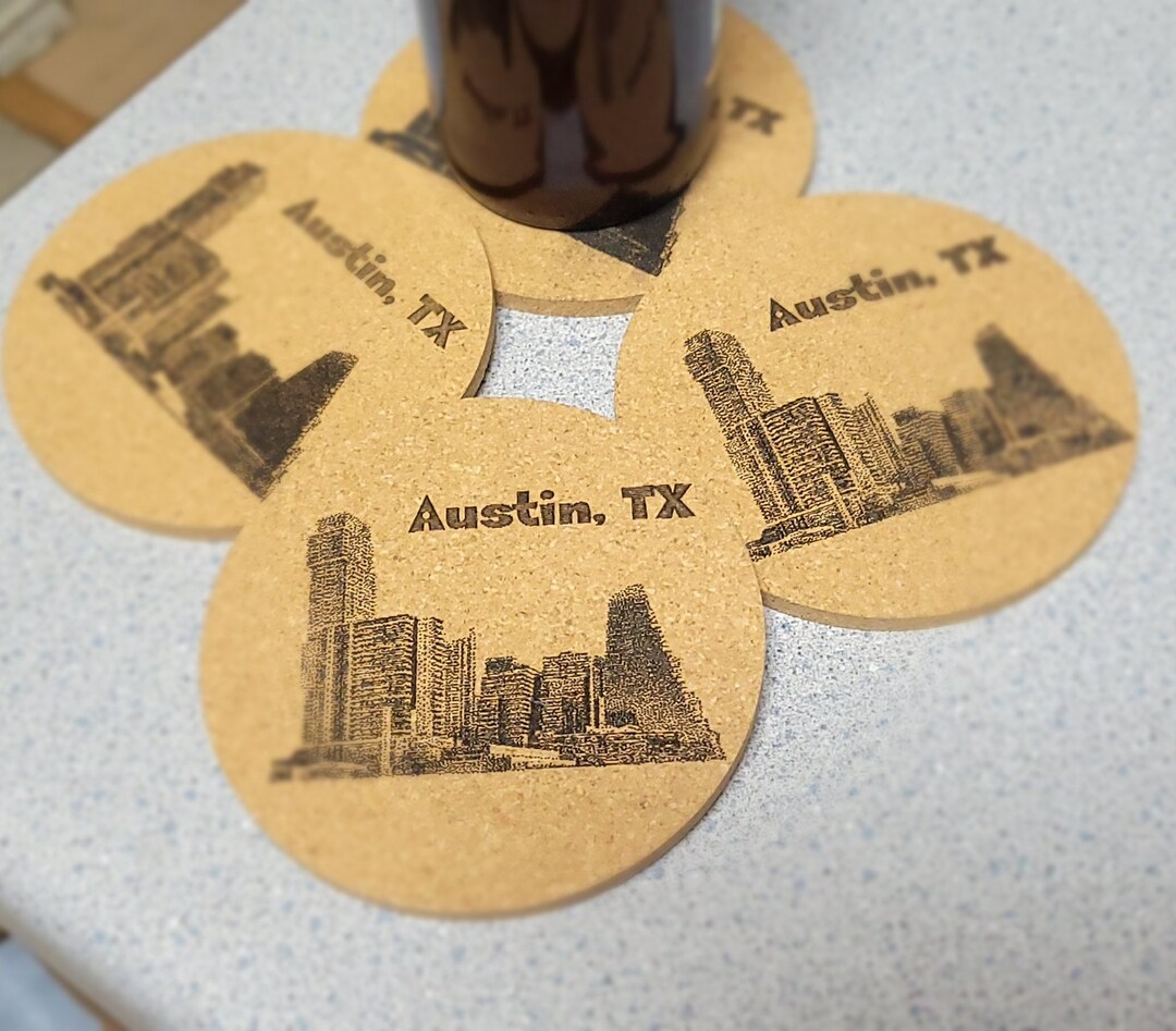 Austin, TX Coasters Cork or Wood set of 4 - Etsy