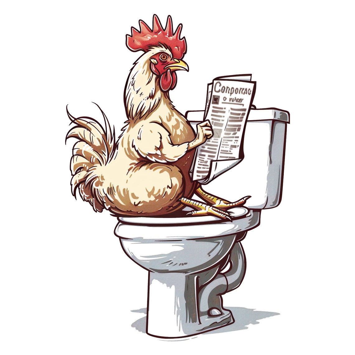 Chickens on Toilet, Bundle of 7, Funny Animal Clipart, Chicken Wall Art ...