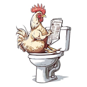 Chickens on Toilet, Bundle of 7, Funny Animal Clipart, Chicken Wall Art ...