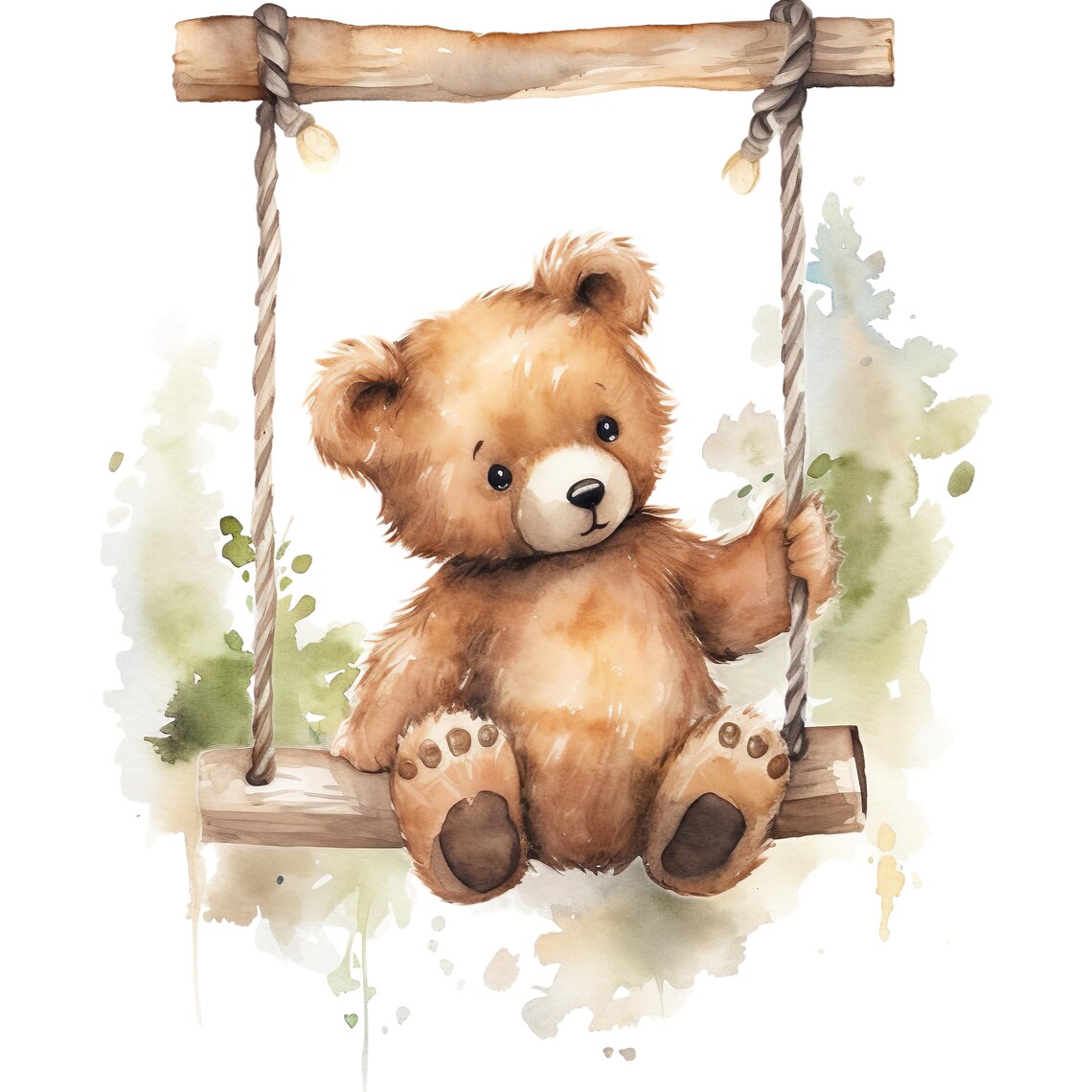 Baby Bears on a Swing, Bundle of 5, Cute Bear Cub Clipart, Animal Wall ...