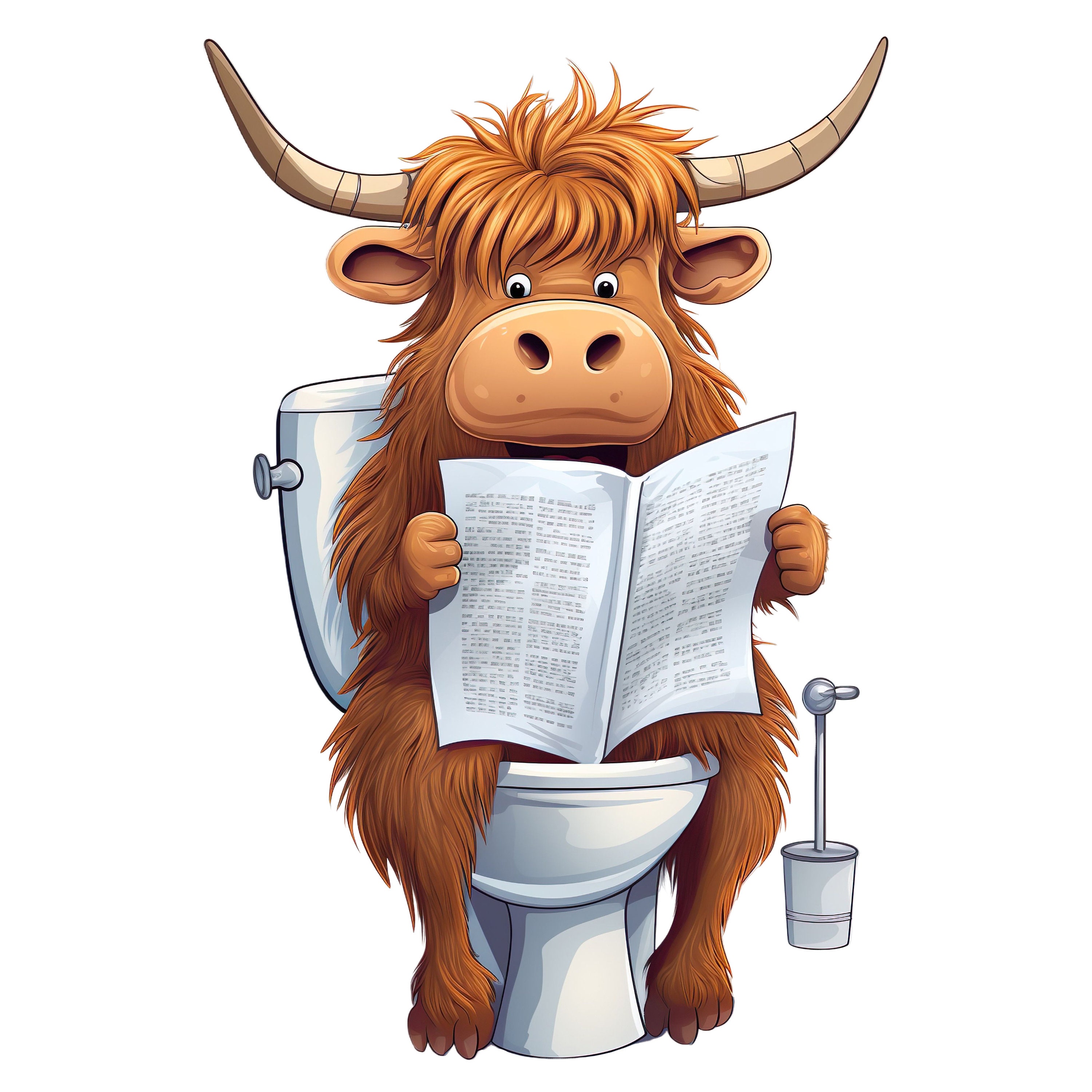 Highland Cows on Toilet, Bundle of 5, Funny Animal Clipart, Cow Wall ...