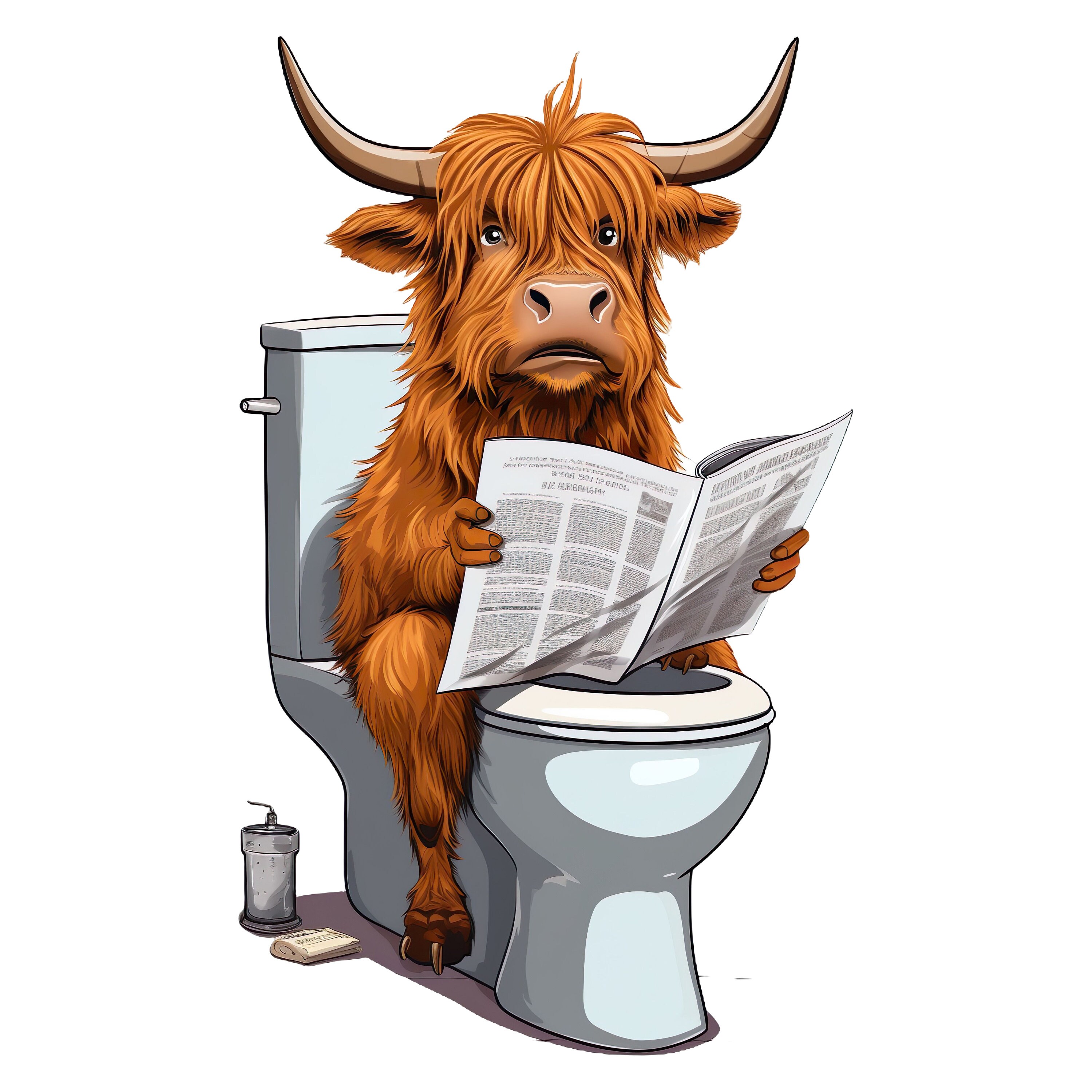 Highland Cows on Toilet, Bundle of 5, Funny Animal Clipart, Cow Wall ...