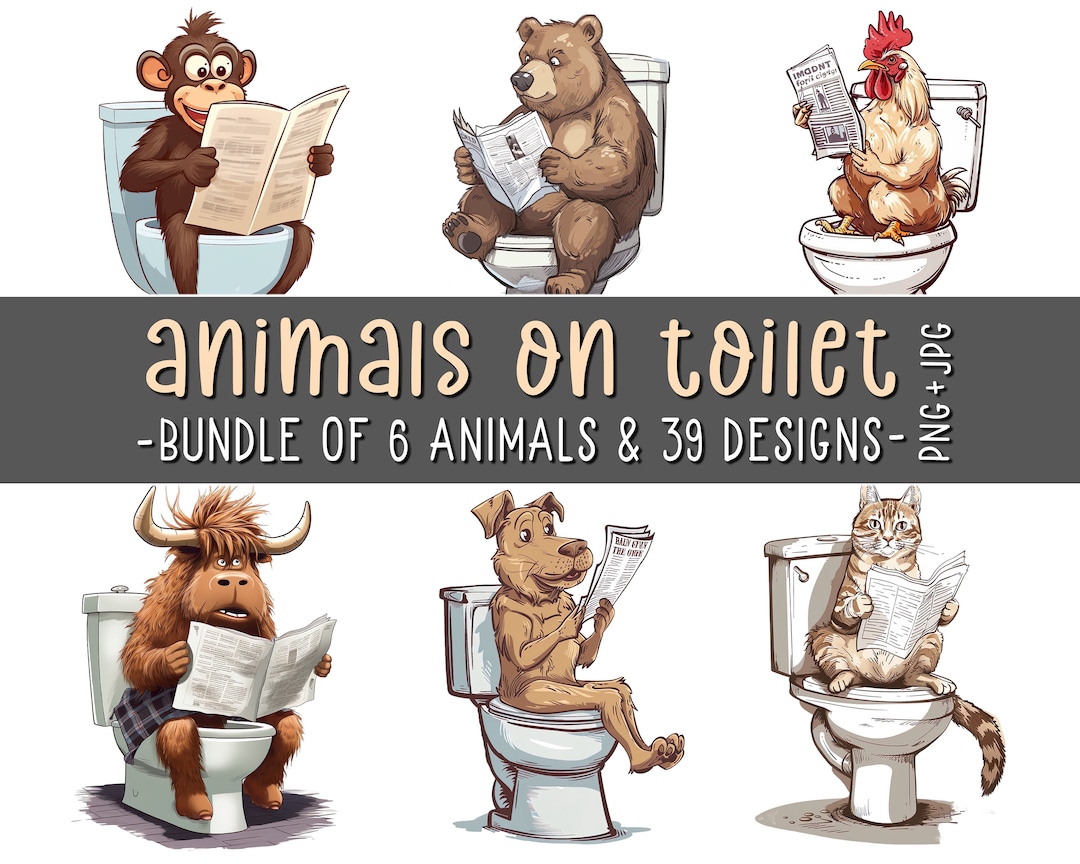 Animals on Toilet Bundle, Funny Animal Clipart, Cow, Cat, Dog, Cow ...