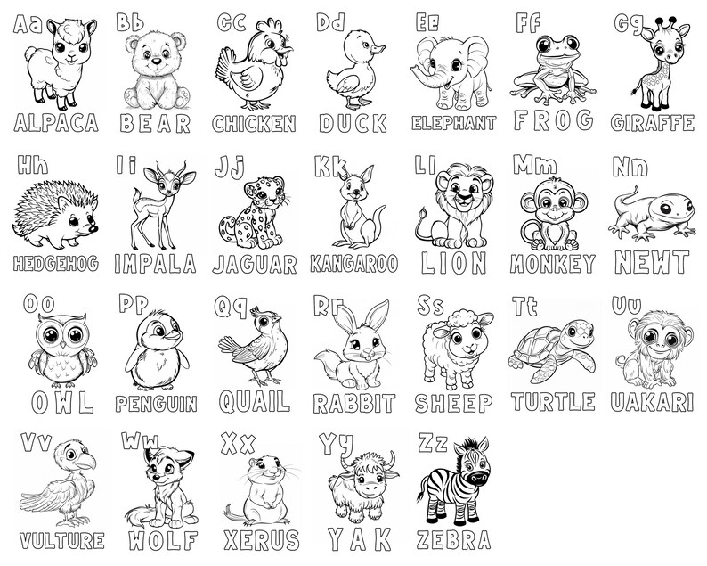 ABC Animals, Printable Coloring Pages, Cute Animal Coloring ...