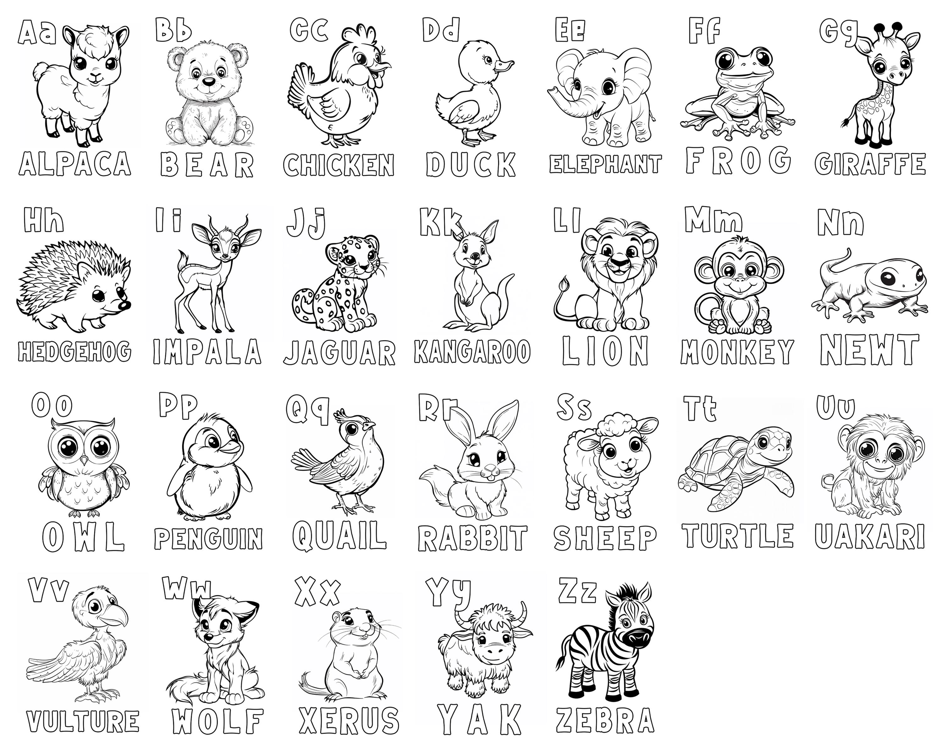 ABC Animals, Printable Coloring Pages, Cute Animal Coloring ...