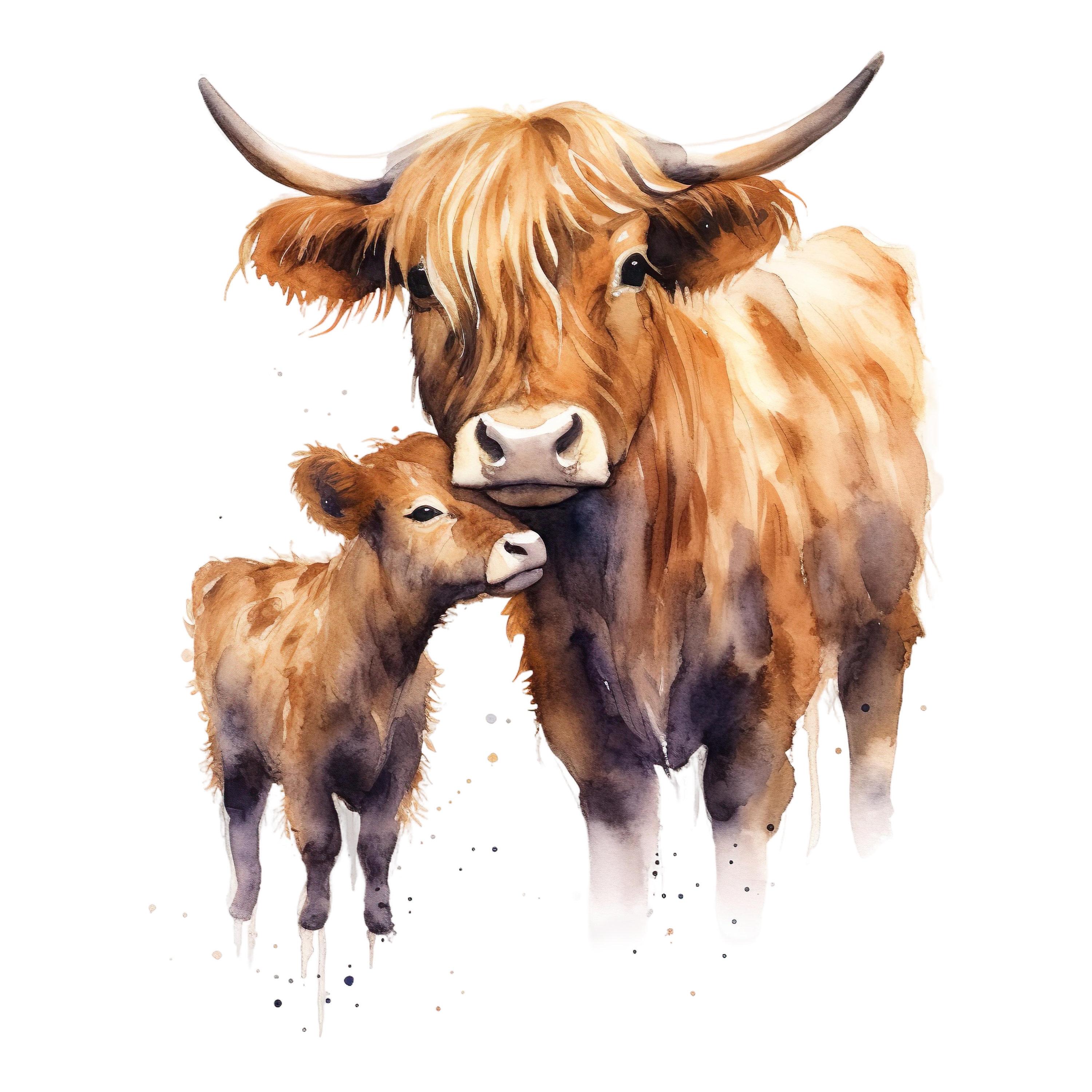 Mama Highland Cow With Her Calf, Cute Mom and Baby Animal Bundle, Cute ...
