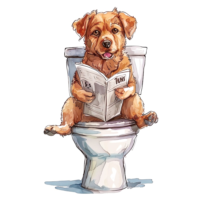 Dogs on Toilet, Bundle of 8, Funny Animal Clipart, Dog Lover Wall Art ...