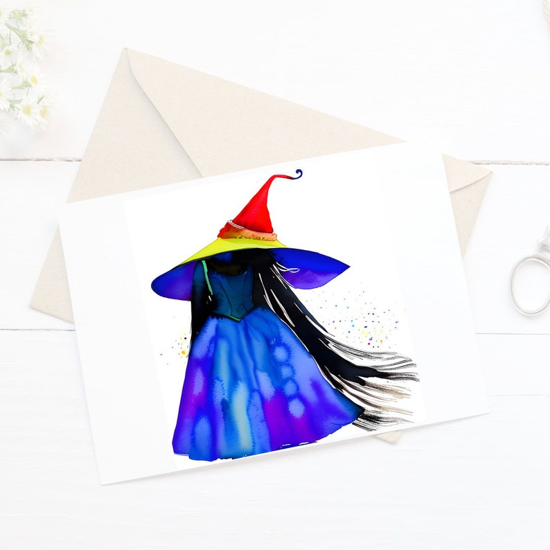 Digital Halloween Card Printable Halloween Witch Costume Blank Note ...