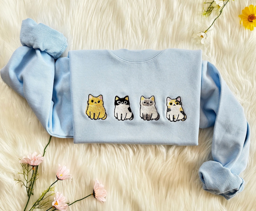 Embroidered Cute Cats Sweatshirt | Cute Cats Embroidered Hoodie | Cat ...