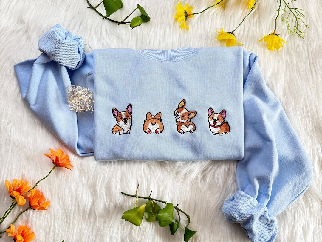 Cute Corgi Dog Embroidered Sweatshirt | Cute Dog Embroidered Hoodie ...