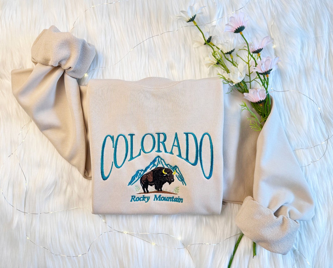 Embroidered Colorado Bison Sweatshirt: Rocky Mountain Crew Neck - Etsy