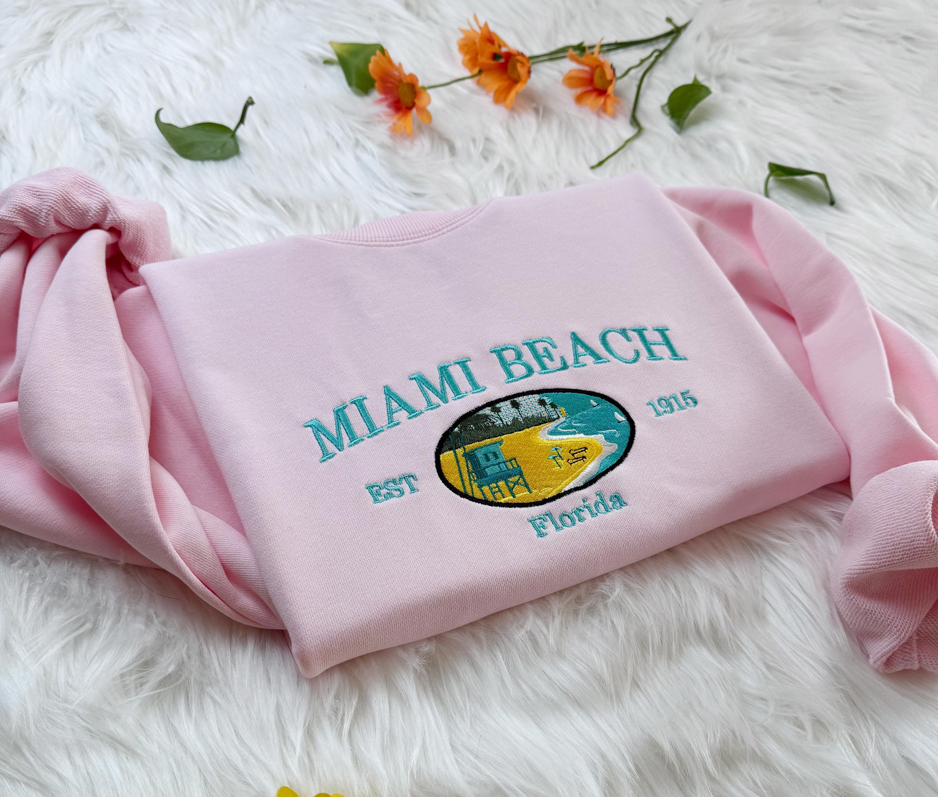 Embroidered Miami Beach Sweatshirt: Florida Crew Neck Hoodie - Etsy