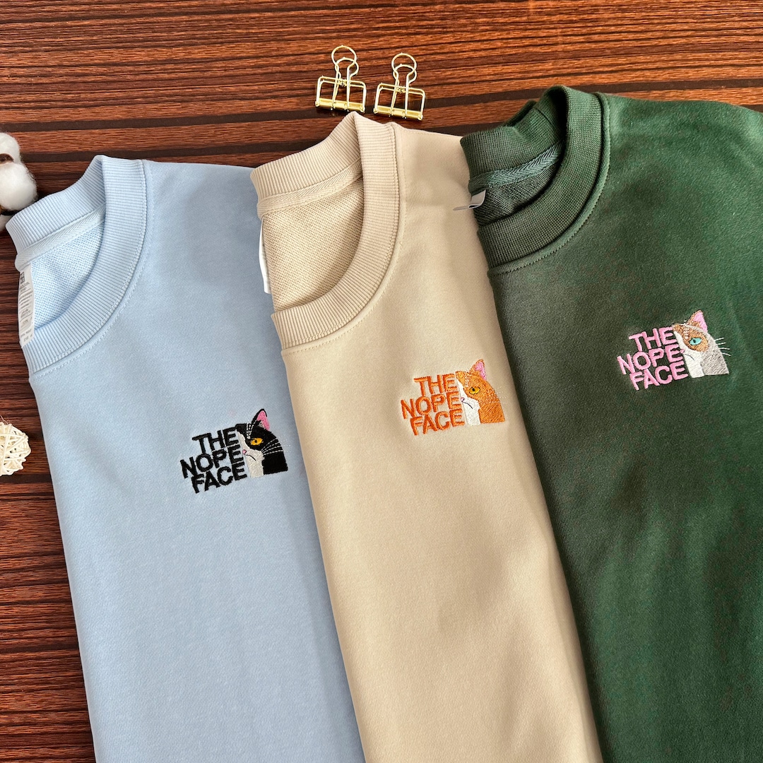 Nope Face Cat Embroidered Sweatshirt , Custom Cat Embroidered Hoodie ...