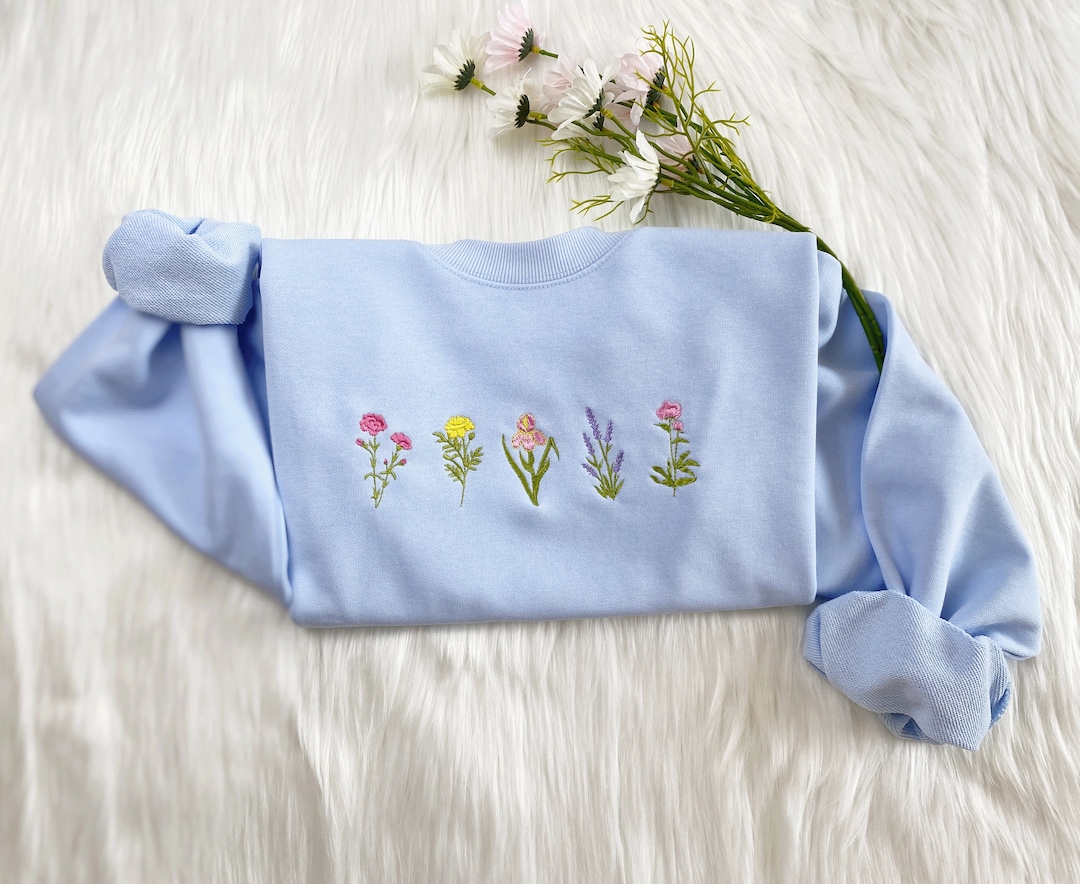 Embroidered Wildflower Sweatshirt | Pinky Flower Embroidered Hoodie ...