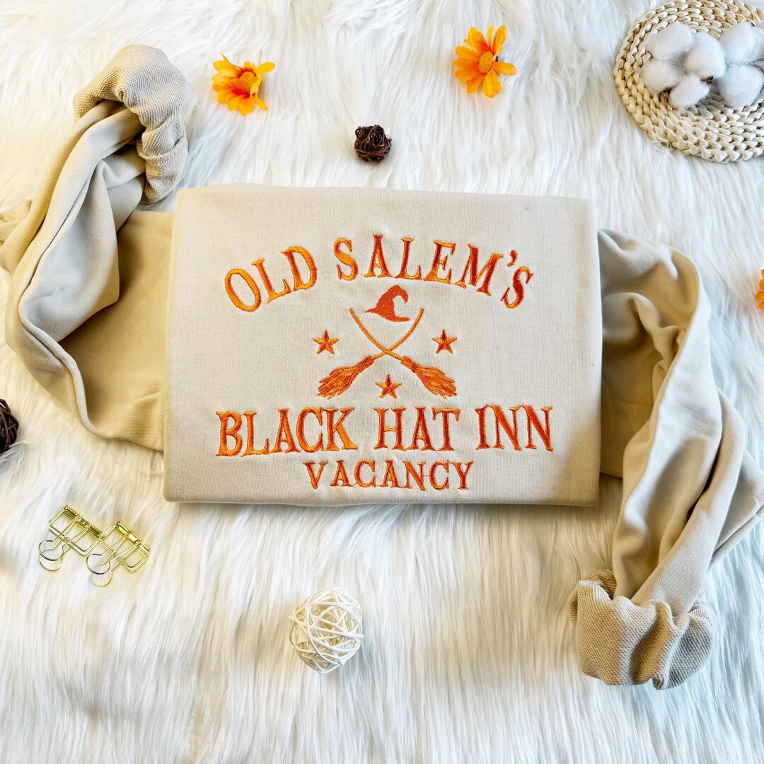 Salem's Witch Hat Embroidered Sweatshirt, Salem's Black Hat Halloween ...