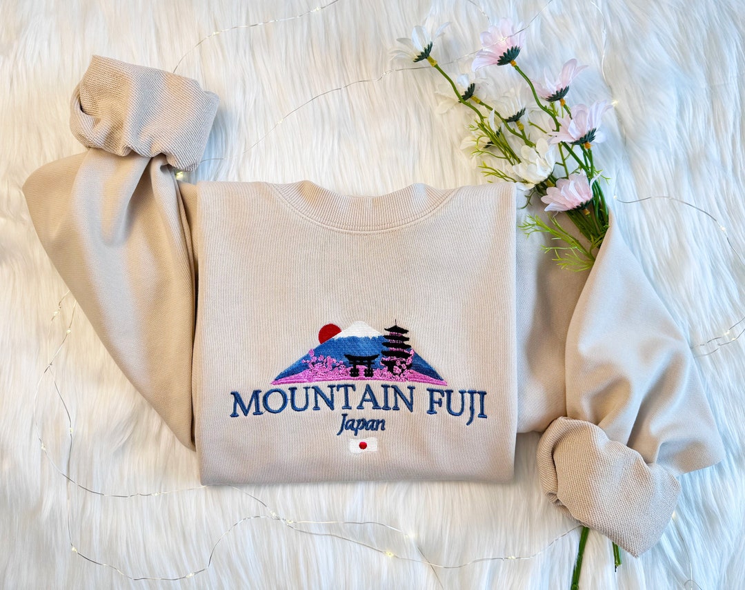 Japanese Fuji Mountain Embroidered Cotton Sweatshirt - Etsy