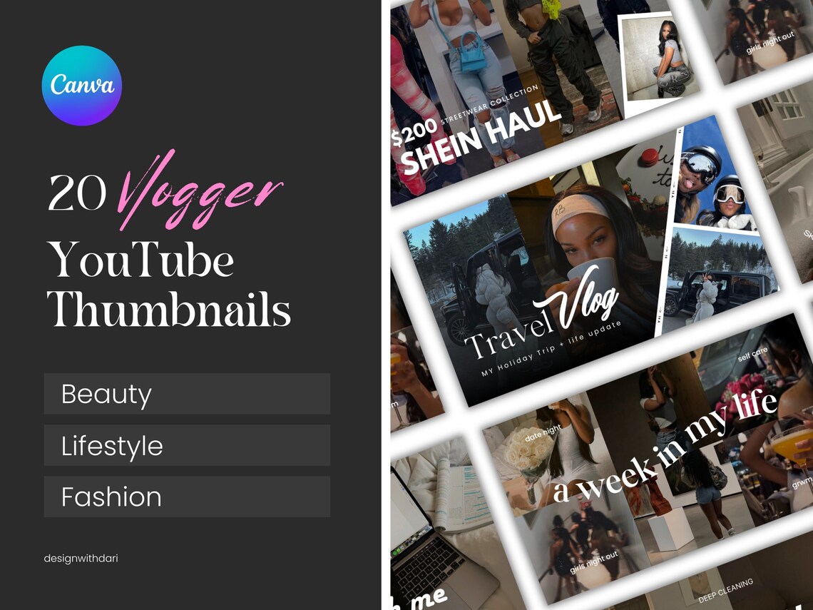 20 Youtube Thumbnail Templates for Vloggers Lifestyle - Etsy