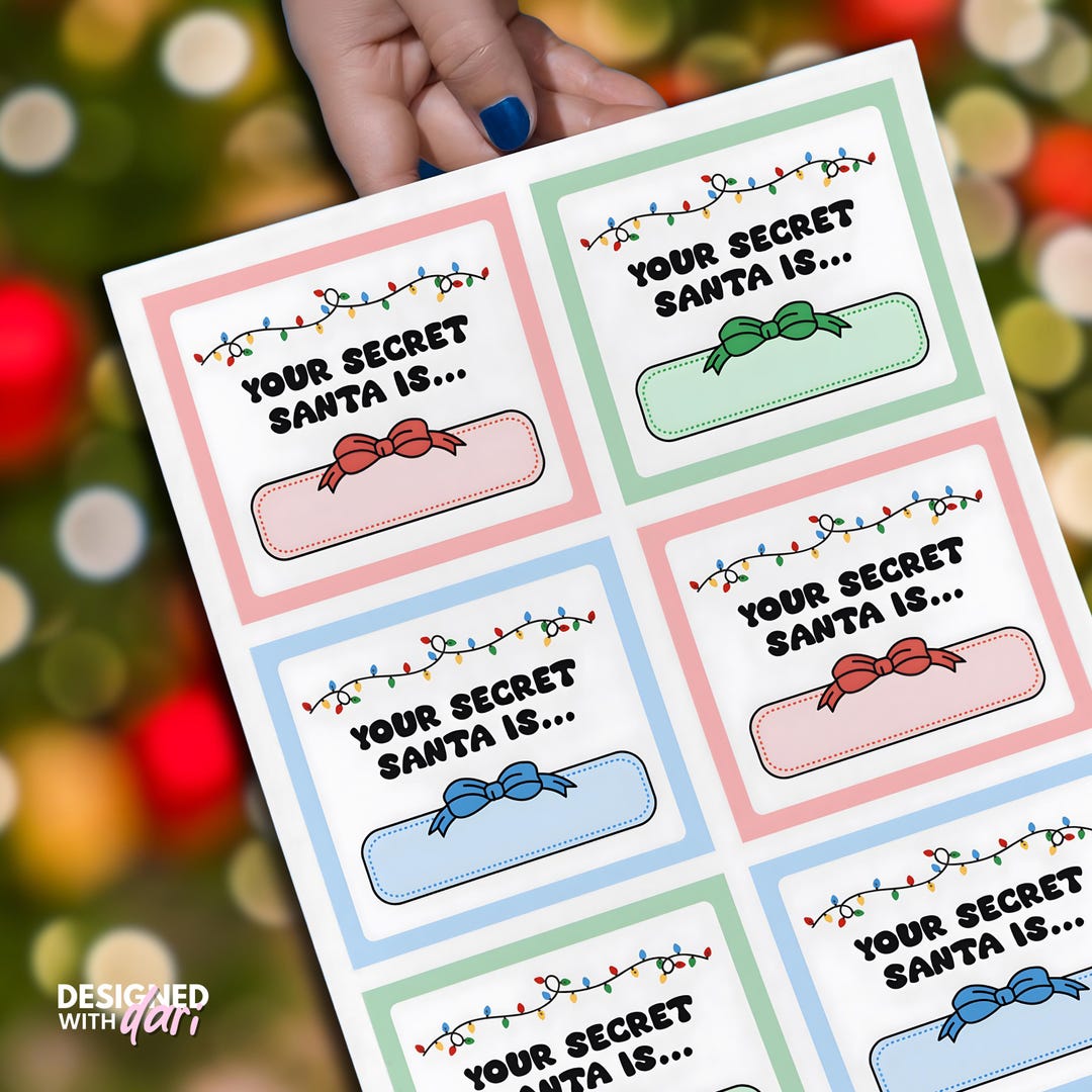 Printable Secret Santa Drawing Cards | Digital Name Cards for Office or ...
