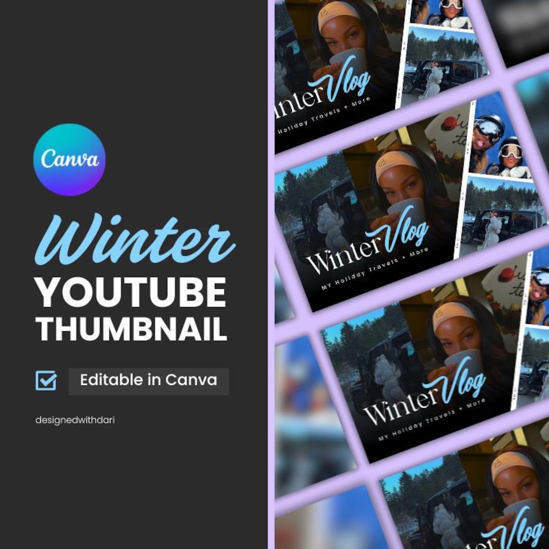 Winter Vlog Youtube Thumbnail Template: Editable Canva Design (digital ...