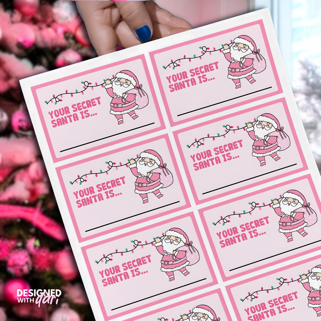 Pink Secret Santa Name Draw Cards, for Office Party, Printable Secret ...