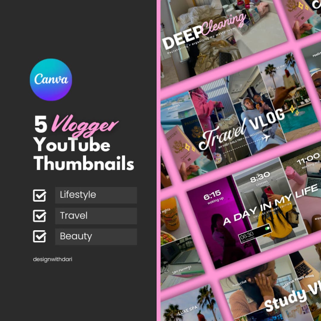 5 Youtube Thumbnail Templates: DIY Canva Branding Kit (digital Download ...