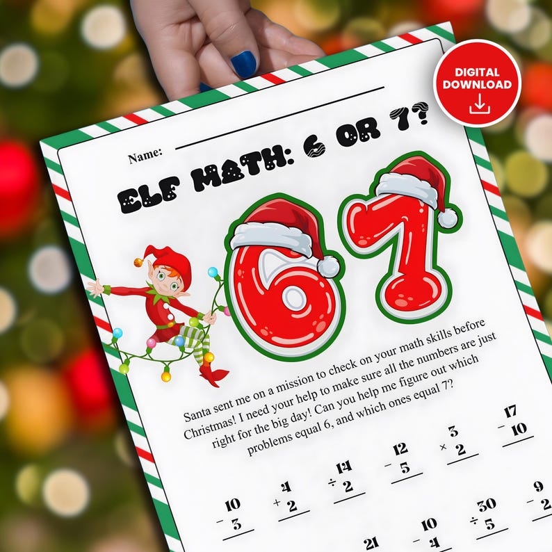 Elf 6 7 Math Worksheet Printable, 67 Elf Prop, Elf Arrival, Six Seven ...