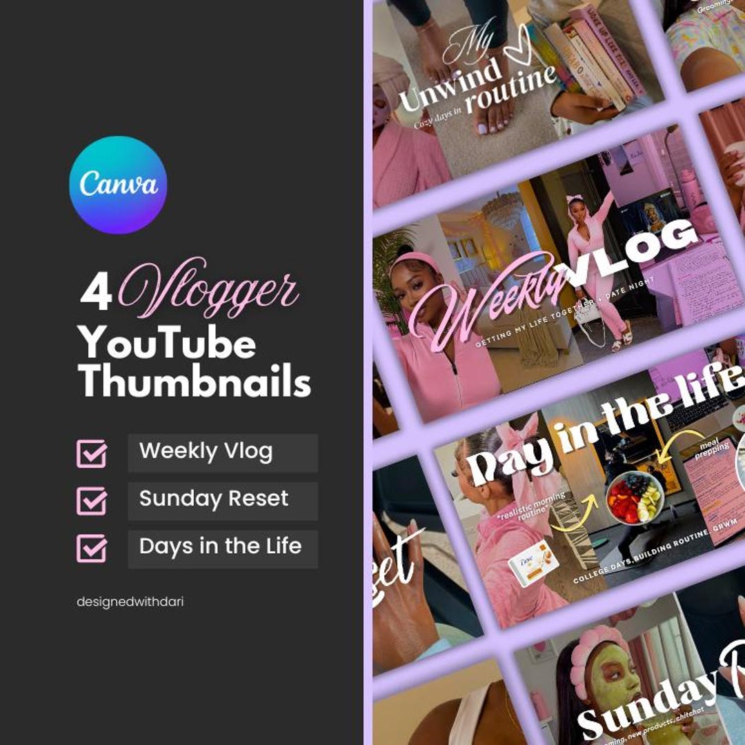 Youtube Thumbnails for Lifestyle Vlogs: Editable Canva Templates ...